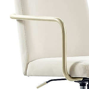 Elle Decor Giselle Modern Home Office Desk Chair, High Back Adjustable Computer Chair with Gold Arms, Base and Wheels, Velvet Fabric, Cream