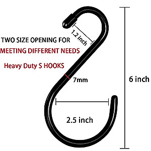 DINGEE 6 Inch Large S Hooks,7mm Thickness Sturdy Heavy Duty S Hooks for Hanging Plants, Non Slip Vinyl Coated Metal Black S Hooks for Clothes,Tools,Hoses,Bikes,Bird Feeders