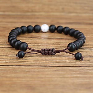 AmorWing Semi Precious Stones Onyx Howlite Yin Yang Mala Beads Relationship Bracelet