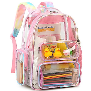 CAMTOP Clear Backpack Heavy Duty PVC Transparent Bag See Through BookBag for Student School Work Festival Sport Travel(Pink Yellow)