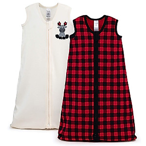 The Peanutshell Wearable Blanket Sleep Sack for Baby Boys or Girls, Woodland Moose & Buffalo Plaid, Sizes up to 12 Months (Medium/Large)