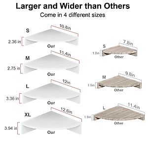 Alsonerbay White Corner Shelf Wall Mount, Set of 4 Floating Shelves for Storage and Display, Large Wooden Shelves for Bedroom, Living Room, Bathroom, Entryway, Garage