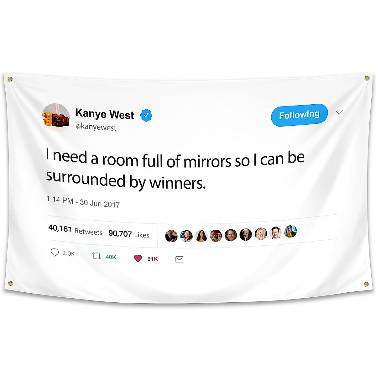 WHGJ Kanye Flag I Need A Room Full of Mirrors 3x5 ft Tweet Quote Rapper Tapestry, Heavy Duty 200D Durable Polyester, Funny Poster Flags for Room College Dorm Guys, Fade Resistant Banner Décor