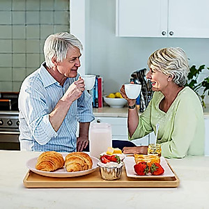 Webacoo Bamboo Serving Tray Rectangle Glossy Decorative Serving Platter with Handles Ottoman and Coffee Table Accessory Lap Tray for Party and Dinner