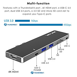 USB C Hub Adapter for MacBook Pro 2016/2017,Wavlink MacBook Air USB Adapter with 40Gbps Thunderbolt 3 Port (5K@60Hz), 100W PD, 4K HDMI, SD/Micro Card Reader,USB-C and 2 USB 3.0