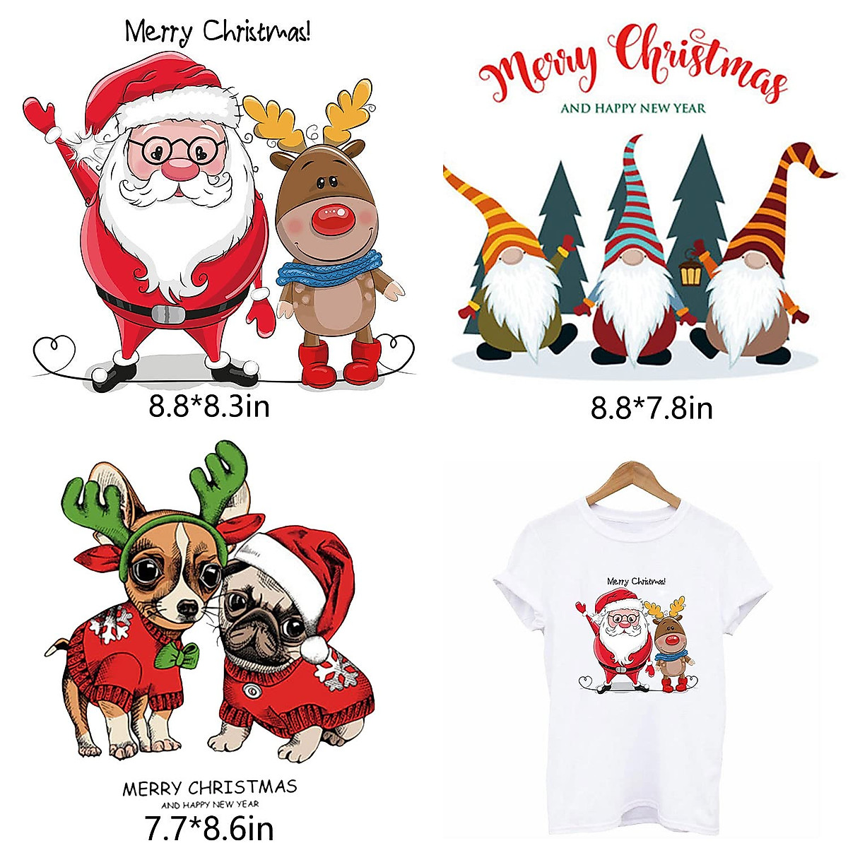 Christmas Iron on Patches Santa Claus Elk Iron on Stickers Decals Washable Heat Transfer Appliques for Jacket Jeans Clothing Decorations clothes Accessories DIY Crafts Party Favors Decors 3 sheets