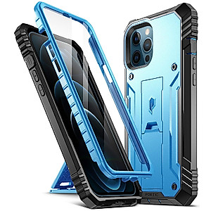 Poetic Revolution Series for iPhone 12 Pro Max 6.7 inch Case, Full-Body Rugged Dual-Layer Shockproof Protective Cover with Kickstand and Built-in-Screen Protector, Black