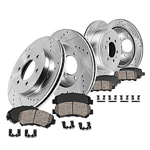 Callahan Front and Rear Drilled Slotted Brake Disc Rotors and Ceramic Brake Pads + Hardware Brake Kit For Ford Expedition Lincoln Navigator