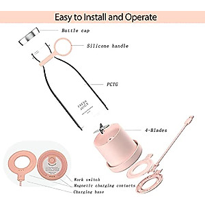 Personal Size Blender, Portable Blender, Battery Powered USB Blender, with Four Blades, Mini Blender Travel Bottle for Juice, Shakes, and Smoothies (Pink)
