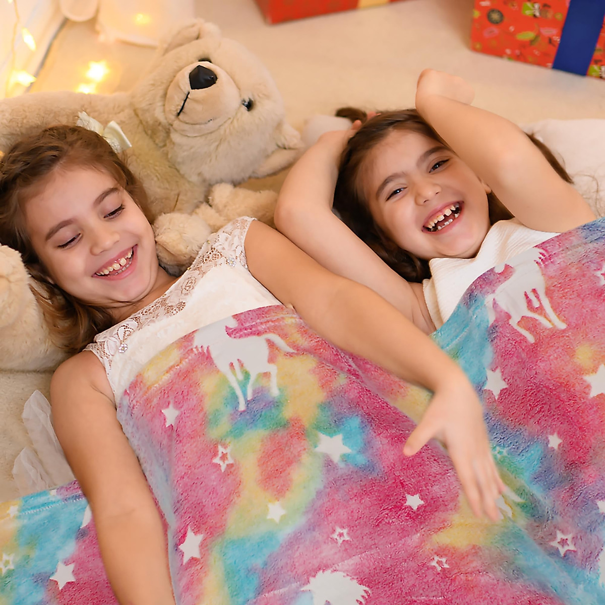 Cozwiv Glow in The Dark Blanket for 1-10 Year Old Girl Birthday Ideas Cool Unicorns Gifts for Age 1 2 3 4 5 6 7 8 9 10 Year Surprise Toys for Kids Toddler Blanket 50”X60”
