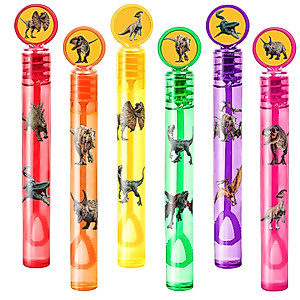 24PCS Dinosaur 3D DIY Bubble Wands Party Favors 96PCS Stickers for Goodie Bag Fillers Pinata Stuffers, Mini Bubble Bulk Birthday Party Supplies Toys Gifts Class Prizes for Toddlers Boys Girls