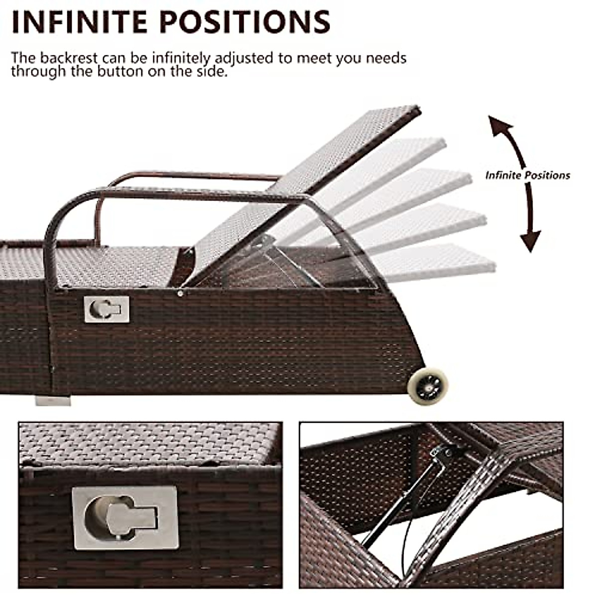 DECMICO Chaise Lounge Chair Set of 3 Outdoor Wicker Patio Furniture, Infinite Position Adjustable Backrest with Removable Cushion and a Glass Table,Ideal for Yard, Garden, and Backyard (Turquoise)