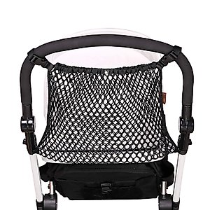 Universal Baby Stroller Organizer Polyester Net Mesh Storage Bag with Extra Large Storage Space, Non-Slip and Adjustable Stroller Accessories for Carrying Diaper Toys and Snacks (Black)