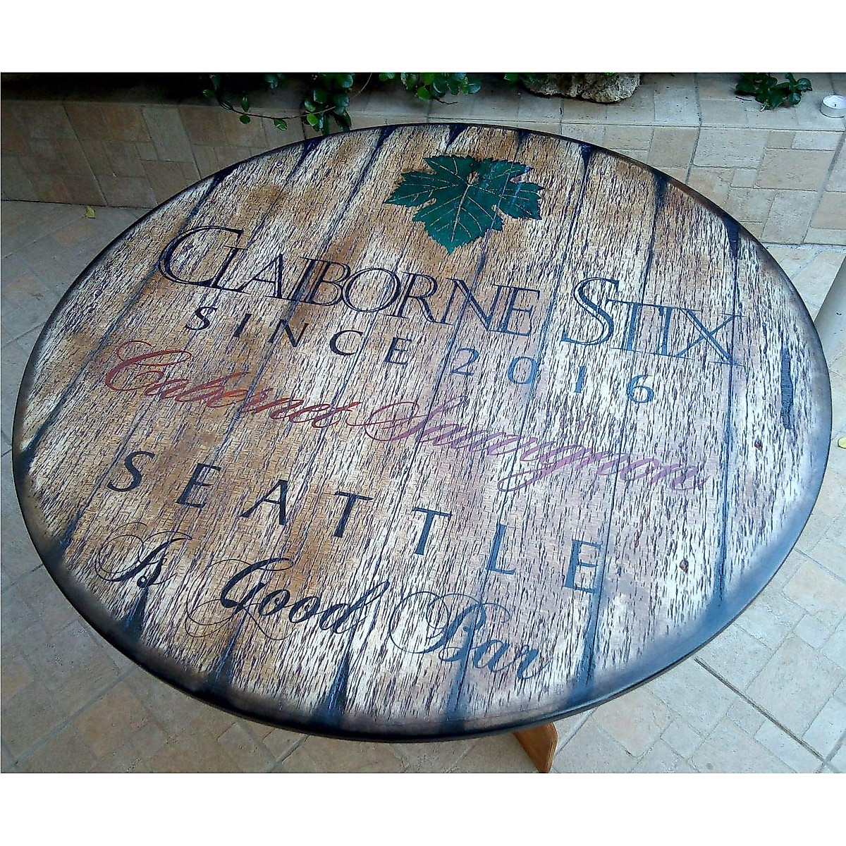 Personalized Table Top Inspired by Old Wine Barrels, Living Room Home Bar Man Cave Wood Furniture, Custom Gifts, Size 16/20/24/30/36/40/42/46 Inch