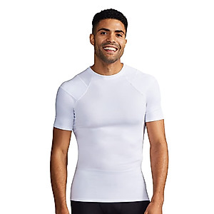 Tommie Copper Shoulder Support Shirt for Men, Posture Corrector Compression Shirts for Men with UPF 50 Sun Protection, Shoulder Compression with Shoulder Support for Men, White S