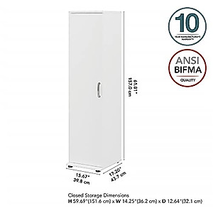 Bush Business Furniture Universal Tall Narrow Storage Cabinet with Door and Shelves, White