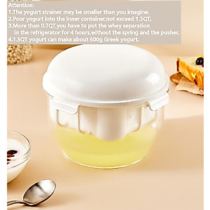 Generic Greek Yogurt Strainer with Lid.Yogurt Filter (1.5QT) with Ultra Fine Mesh,to Makes small batches (600g) of Thick Creamy Greek or Coconut Yogurt, 7.8*7.8*6.1in, White