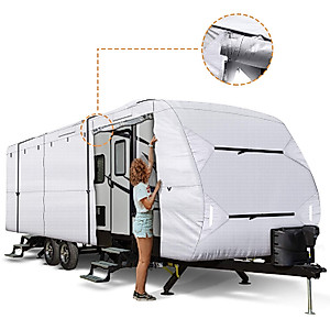 Leader Accessories Upgrade 210D 20'-22' L Travel Trailer RV Cover with Adhesive Repair Patch, Ripstop Diamond Camper Cover
