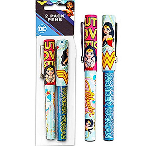 Wonder Woman Ballpoint Pens Bundle Set ~ 4 Deluxe Wonder Woman Pens and Stickers (Wonder Woman Office Supplies, School Supplies)