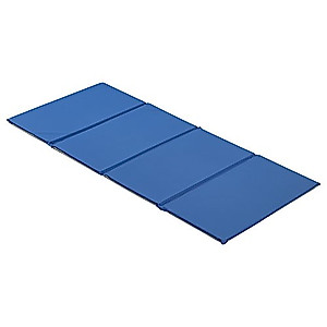ECR4Kids Everyday Folding Rest Mat, 4-Section, 5/8in, Sleeping Pad, Blue/Grey, 1-Piece