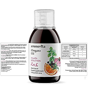 AROMAVITA ImunOn Solution Syrup - Oregano Oil-Echinacea Extract,Elderberry,Sambucus Extract,Vitamin C,Zinc,b-Carotene,Orange-Powerful System Defence Booster -Natural,Vegan Friendly,Dietary Supplement