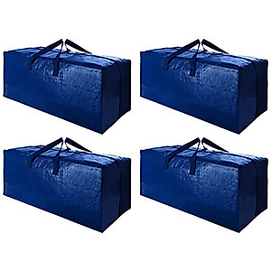 Cosy Family 4 Pack Heavy Duty Extra Large Moving Bags with Backpack Straps - Strong Handles & Zippers, Storage Totes For Space Saving, Fold Flat, Alternative to Moving Box (X-Large-Set of 4, Blue)