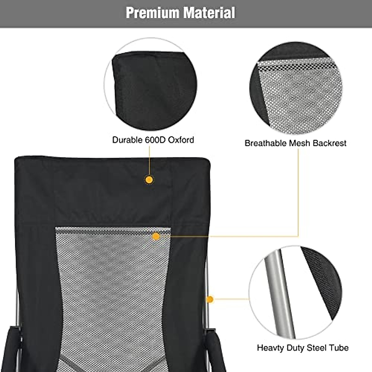 REDCAMP High Back Beach Chairs for Adults, Oversided Folding Low Beach Chairs for Concerts, Lightweight Portable for Camping Backpacking Outdoor Sports Events, Black