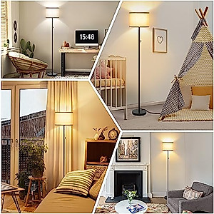 FOLKSMATE Floor Lamp for Living Room, LED Modern Simple Standing Lamps, Minimalist Tall Lamps for Bedroom, Living Room, Office, Kid Room, Reading Light, Black Pole Lamp with lampshade, Without Bulb