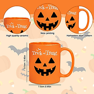 Whaline 2Pcs Halloween Mug Set 12oz Pumpkin Holiday Coffee Mugs Happy Halloween Trick or Treat Ceramic Drinking Mugs for Home School Office Table Centerpieces Housewarming Gift