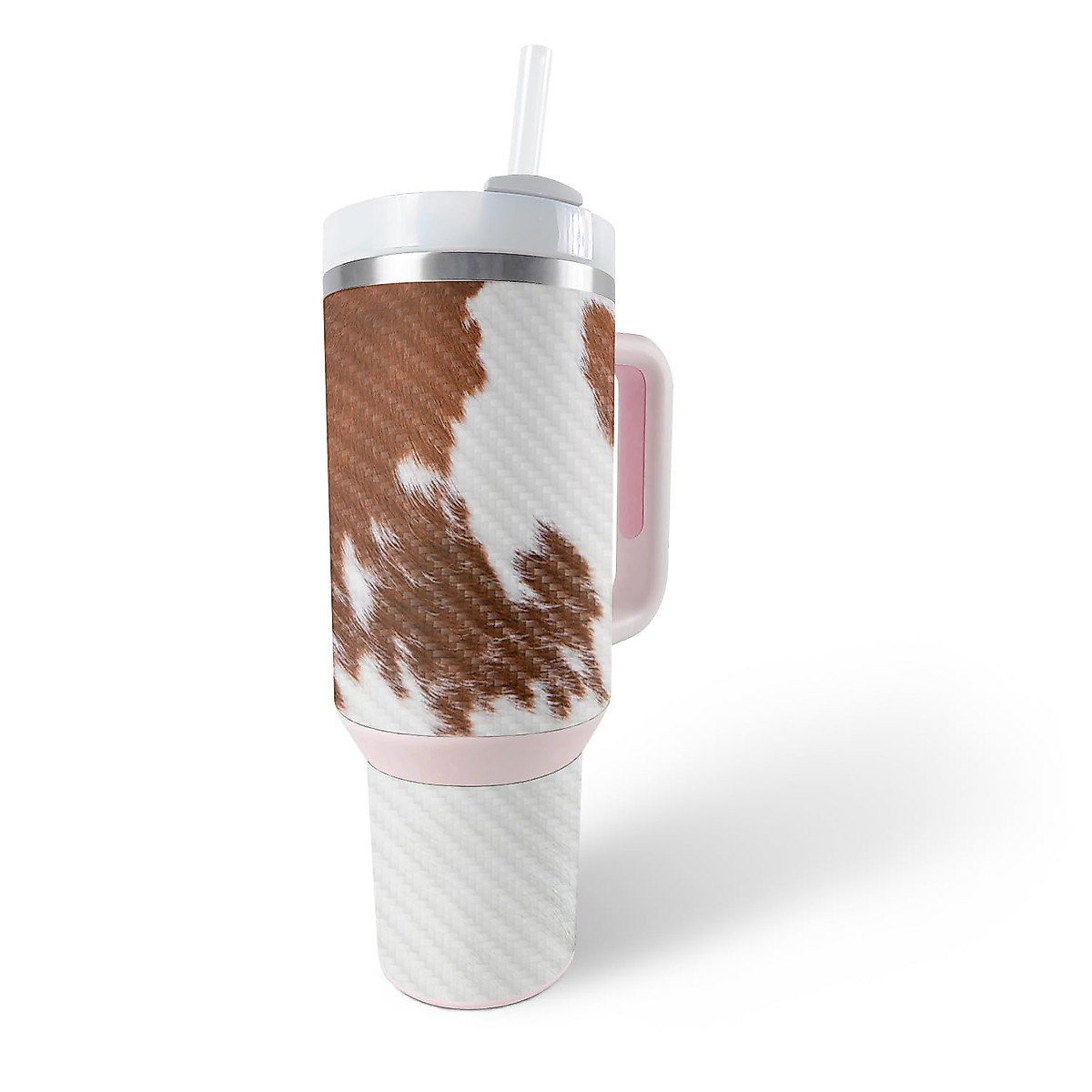 MightySkins Carbon Fiber Skin Compatible With Stanley The Quencher H2.0 FlowState 40 Oz Tumbler - Cow Hide | Protective, Durable Textured Carbon Fiber Finish | Easy To Apply, Remove, and Change Styles