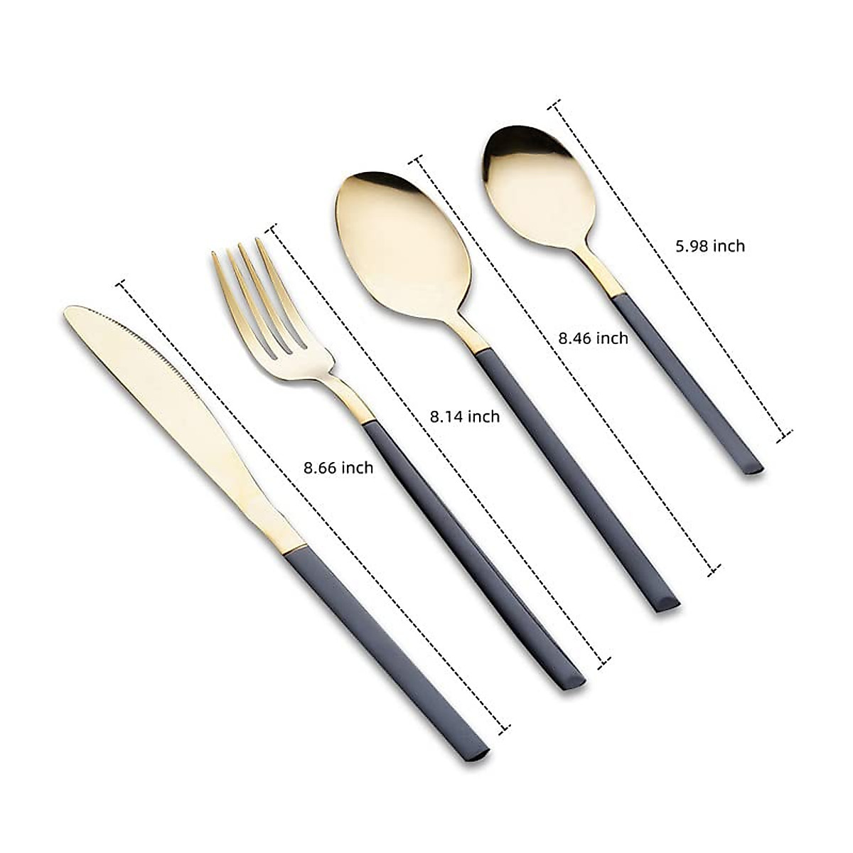 4 Pcs Stainless Steel Flatware Set, Black Gold Modern Cutlery Set Mirror Polished Knife Fork Spoon for Home, Kitchen, Including Place Knife, Fork, Spoon, Teaspoon, One Size (xiejinhong2)