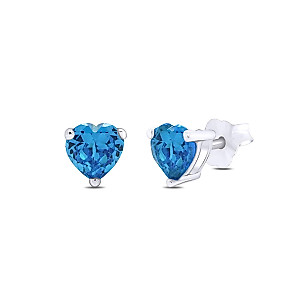 Heart Shape Simulated Blue Topaz Stud Earrings In 14K White Gold Over Sterling Silver