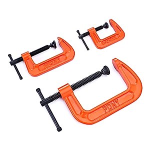 PONY Malleable Iron C-Clamp Set, 3-Piece, (1", 2", 3") Orange
