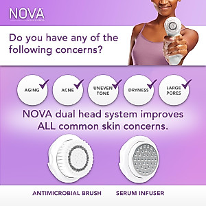 Spa Sciences - NOVA - Cleansing Brush with Bristles & Infusion System – Anti-Aging Facial Exfoliating, Waterproof, and USB Rechargeable