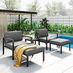 Outdoor Alloy Conversation Set Sofa W/Coffee Tablestools Grey Modern Contemporary Vintage Steel Finish Coffee Table Cushion Included