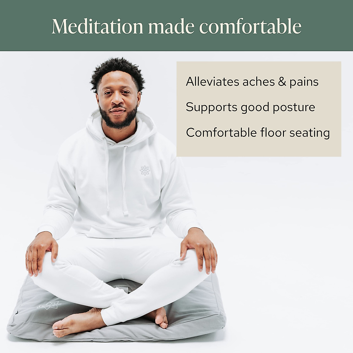 Mindful & Modern Meditation Cushion and Zabuton Meditation Mat Bundle - 100% Cotton Meditation Cushion Set for Yoga - Buckwheat Zafu Floor Pillow and Rectangular Mat - Slate Grey Color