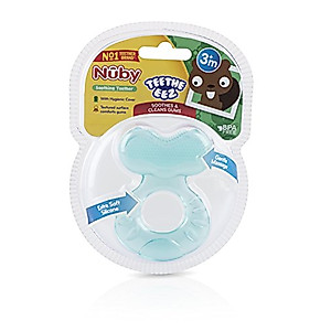Nuby Silicone Teethe-eez Teether with Bristles, Includes Hygienic Case, Colors May Vary
