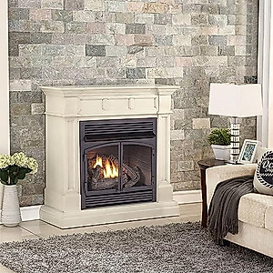 Duluth Forge Dual Fuel Ventless Gas Fireplace System with Mantle, Remote Control, 6 Fire Logs, Use with Natural Gas or Liquid Propane, 32000 BTU, Heats up to 1500 Sq. Ft., Antique White