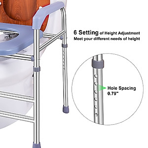 Deewow Raised Toilet Seat with Handles 400lbs, Elevated Toilet Seat Riser Bathroom Stand Alone Toilet Safety Frame for Elderly, Pregnant and Handicap, Adjustable Height, Fit Any Toilet