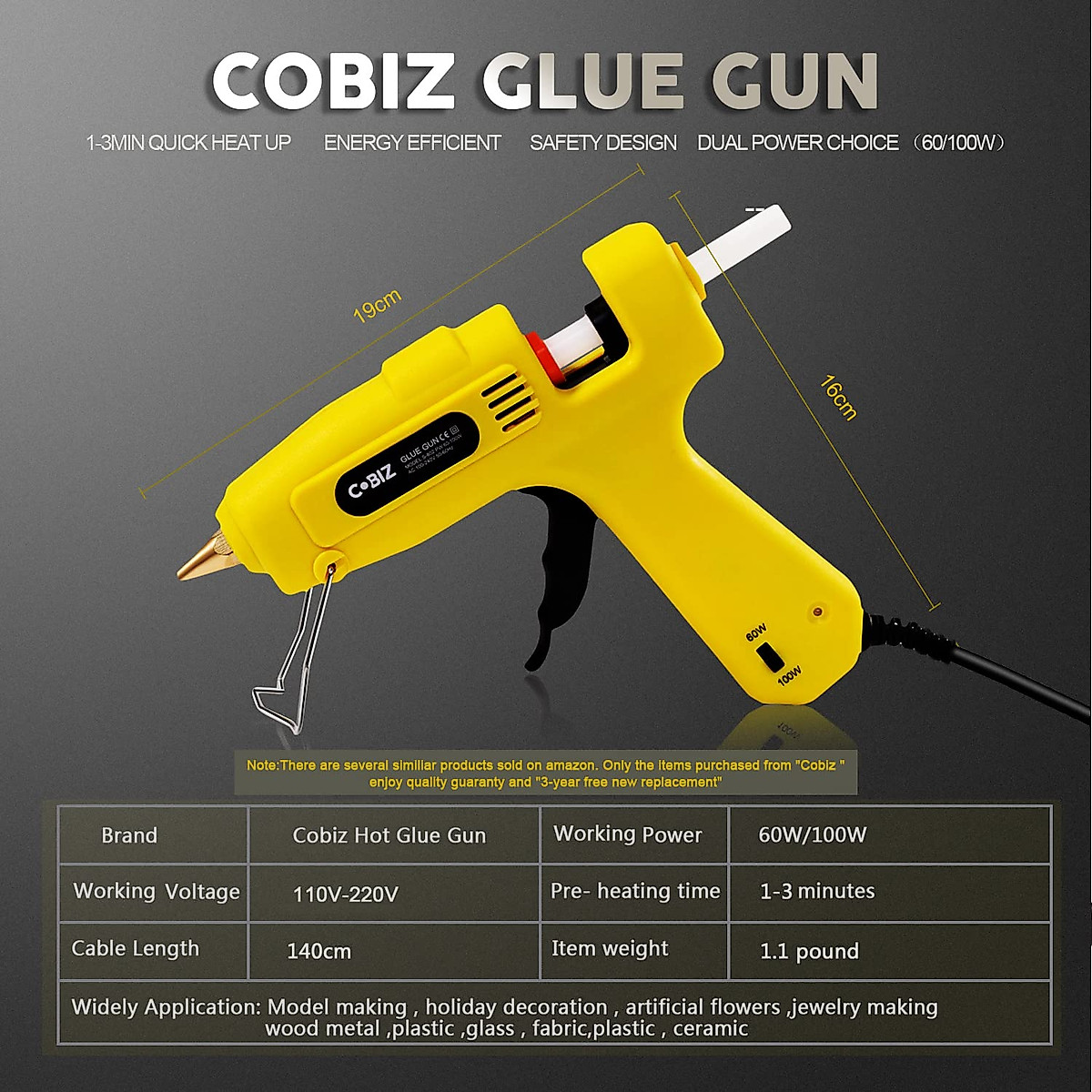 Colaer Hot Glue Gun High Temp-Full Size (Not Mini) 60/100W Dual Power Heavy Duty Melt Glue Gun Kit with 12 Pcs Premium Glue Sticks(0.43"x8") for Arts & Crafts Use,Christmas Decoration/Gifts
