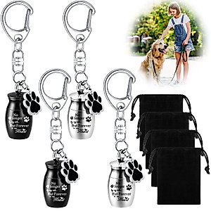 Sasylvia 4 Pcs Pet Urns Keychain Pet Ashes Keychain Dogs Keepsake Cremation Jewelry Stainless Steel Dog Paw Charm Ashes Holder with 4 Storage Bags for Cats Memorial