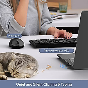 Wireless Keyboard and Mouse, Keyboard and Mouse Wireless Quiet Full Size Ergonomic Keyboard Mouse Comb with Number Pad for Computer,Laptop, Desktop, PC by Deeliva (Black)