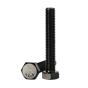 M8 x 60mm Hex Head Screw Bolts, Fully Threaded, Alloy Steel Grade 12.9, Black Oxide Finish, Quantity 10