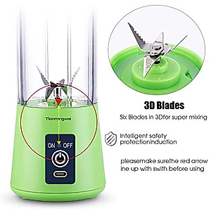 Tianmingwei Portable Blender Personal 6 Blades Juicer Cup Household Fruit Mixer with Magnetic Secure Switch USB Charger Cable 400ml (Green)