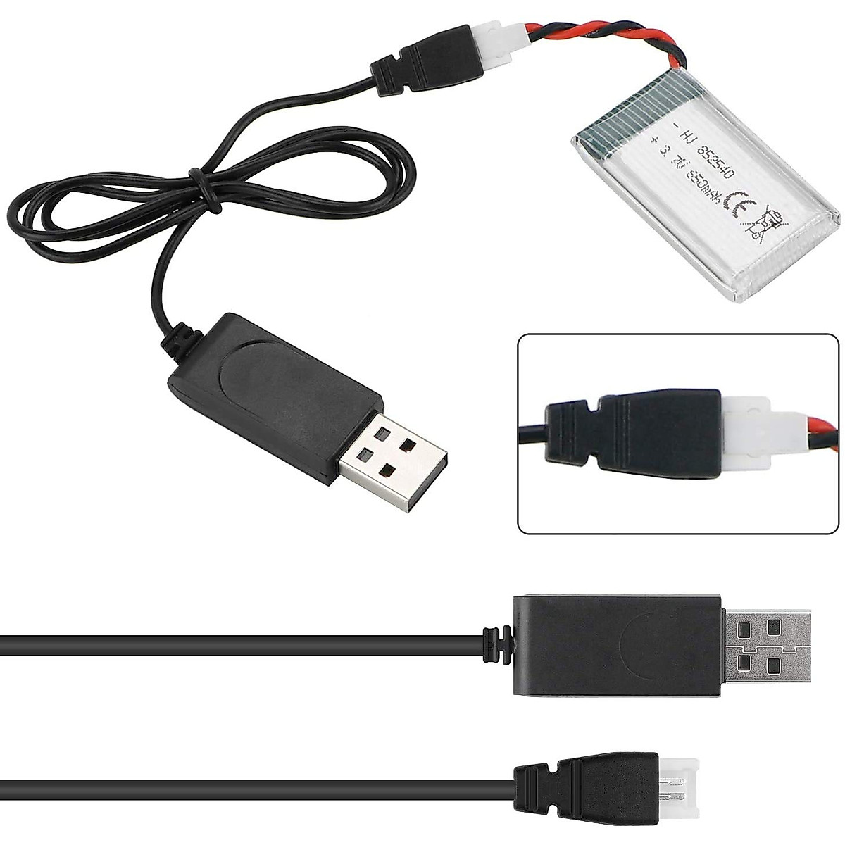 FPVERA 2PCS Drone Batteries 3.7V Lipo Battery USB Charger and 650mAh Lipo Battery with Battery Charger for SYMA X5 Serial UAV Drone Quadcopter Rechargeable Battery