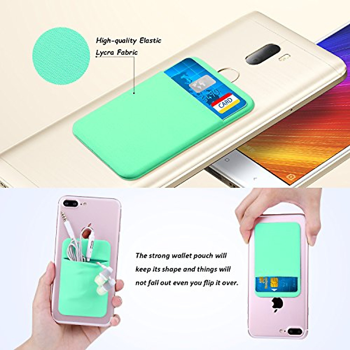 Costyle 4 Pack Slim Card Holder for Back of Phone- Pink Gray Mint Green Rose