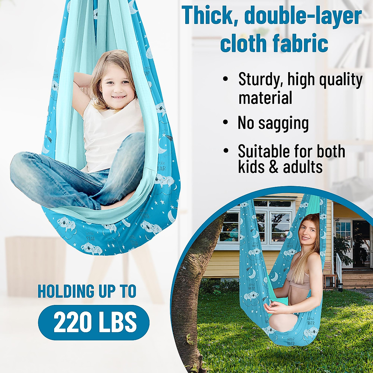 KidzAdventure Sensory Swing for Kids & Adults | Double-Layer Cloth Outdoor Indoor Therapy Swing Chair for Kids |Durable and Comfy Indoor Hammock Swing Chair for Bedroom – Little Star Theme