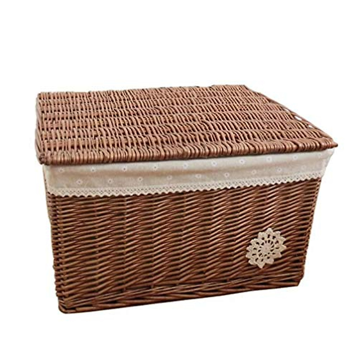 GARNECK Clothing Drawer Wicker Storage Basket with Lid Laundry Organizer Square Storage Bins Woven Box Seagrass Basket for Bedroom Living Room Woven Baskets