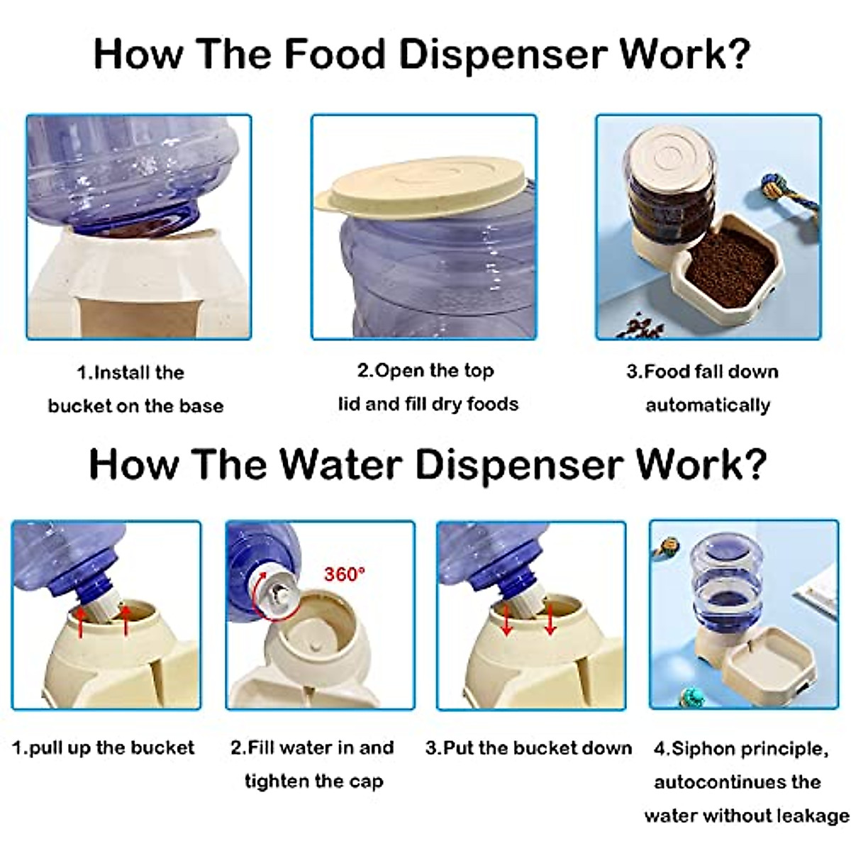 Automatic Dog Feeder and Water Dispenser Set Gravity Self Feeding Food Waterer for Small Medium Pet Cats Dogs Kitten Puppy