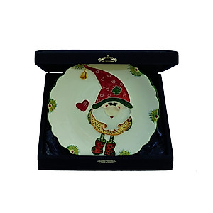 Anka Handcrafts - Christmas Home Decors - Santa's Dwarves - Handmade & Handpainted Ceramic Plates with Unique Embossed Surface – w Navy Int. Velvet Case – Christmas for Homes 760